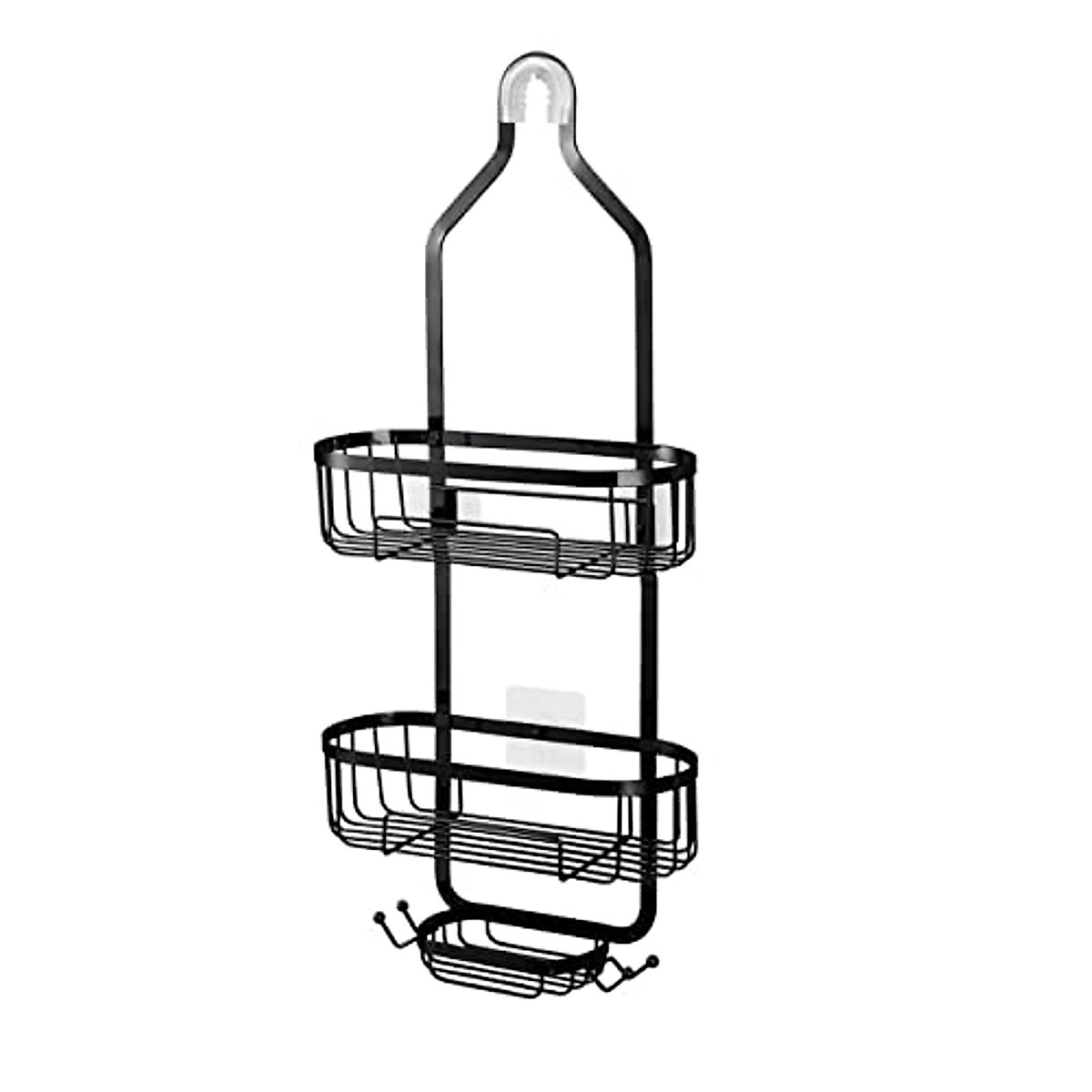 Innovatronic Bathroom Hanging Shower Organizer, Over Head Shower Caddy Basket with Hooks for Razor and Sponge, Rustproof, Anti-Swing (Black)
