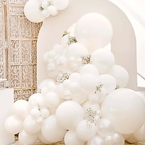 RUBFAC 154pcs White Balloons Different Sizes 18 12 10 5 Inches for Garland Arch, Premium White Latex Balloons for Birthday Baby Shower Graduation Wedding Anniversary Party Decorations