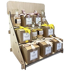 Wooden Portable Retail Table Display Stand Countertop 3 Step Riser Craft Shows, Farmers Markets Tradeshows |No Hardware Assembly Flat Pack Soap Display CBD Jewelry Spices Cups Tumblers Coasters