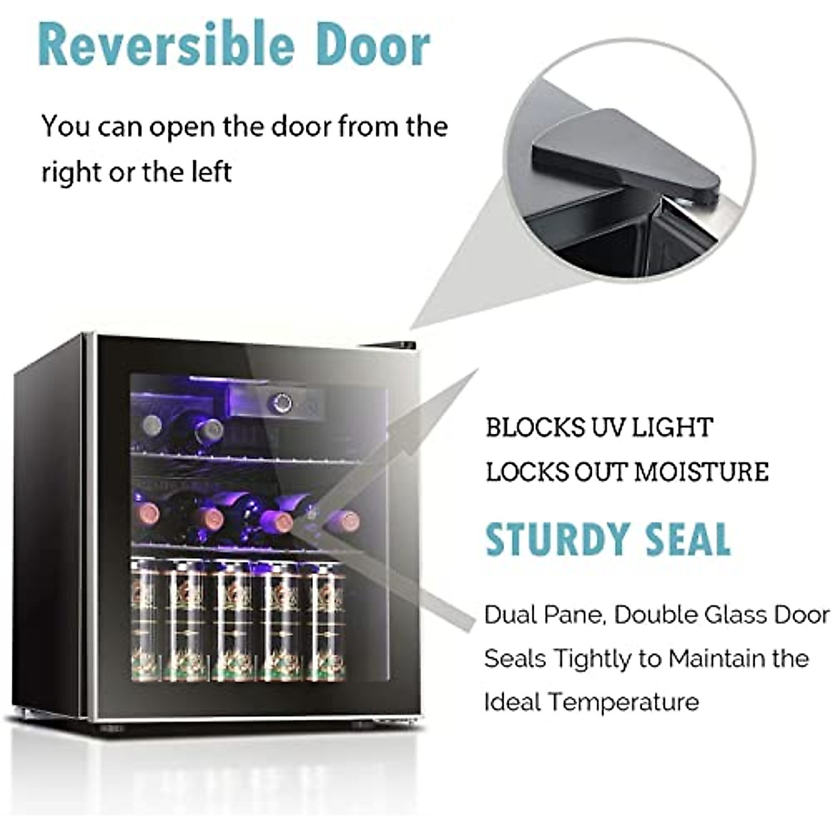 Antarctic Star 12 Bottle 70 Can Wine Cooler/Cabinet Beverage Refrigerator Small Mini Fridge Clear Front Glass Door Counter Top Red Cellar Beer Soda Bar Quiet Compressor Freestanding 1.6 cu.ft Black