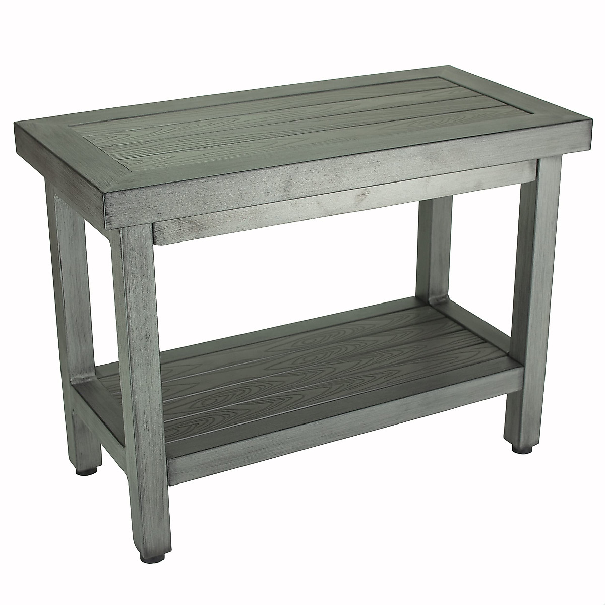 Medline Faux Teak Bathroom Bench, Aluminum Shower Bench with Teak-Like Appearance,Gray