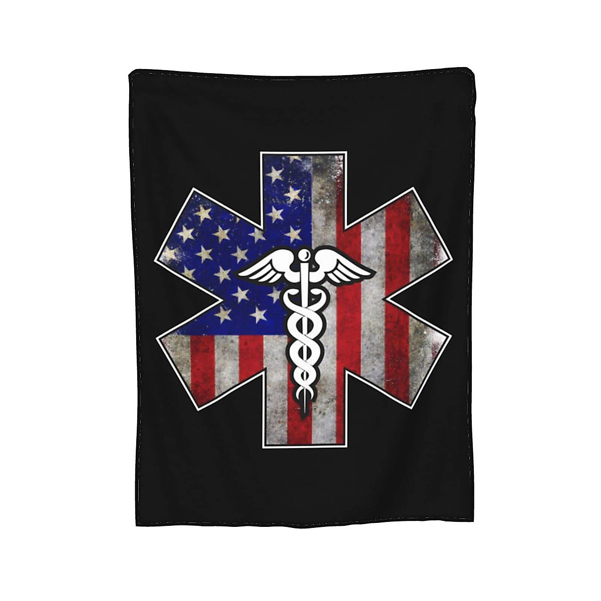 Rqwaaed EMS Star of Life EMT Paramedic Medic American Flag Throw Blankets Cozy Warm Lightweight Flannel Blanket for Sofa Bed Men and Women