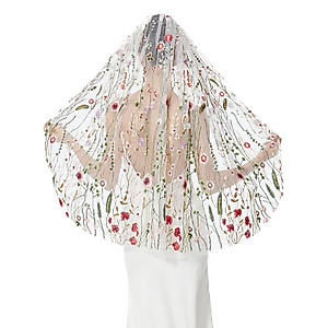 BEAUTELICATE 1 Tier Wedding Bridal Veil Exquisite Embroidered Secret Garden Veil With Comb