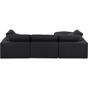 Meridian Furniture 187Black-Sec4A Comfy Collection Modern | Contemporary Upholstered Modular Sectional, Black Linen Textured Fabric Upholstery, Down Feather Cusions, 119" W x 79" D x 34.5" H, Black