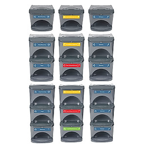 Glasdon Nexus Stack 8G Battery Recycling Bin (Dark Gray, Blue Battery Recycling Decals) – Compact 8-Gallon Stackable Battery Recycle Containers – 1 x 8-Gallon Multi-Waste Battery Bin