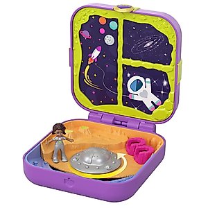 Polly Pocket Hidden Hideouts Moon Rockin’ Adventure Compact: 3 Hidden Hideouts, 2 Hidden Reveals, 3 Accessories, 1 Micro Shani Doll & Sticker Sheet