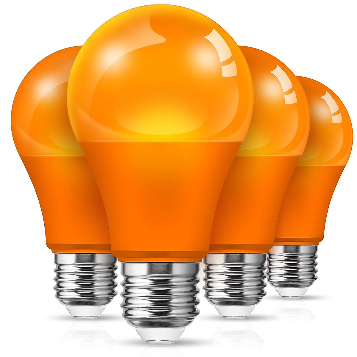 L LOHAS LED Halloween Orange LED Light Bulbs Outdoor, A19 9W(60W Equivalent) Orange Colored Light Bulb, E26 Base, Non-Dim, 4-Pack