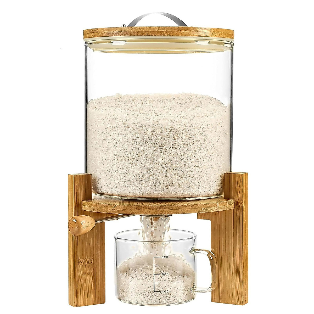 Rice Dispenser 5L, Grain Dispenser Glass Bucket, Cereal Dispenser Countertop for Kitchen and Pantry Organization, Large Rice Storge Container for Dry Food