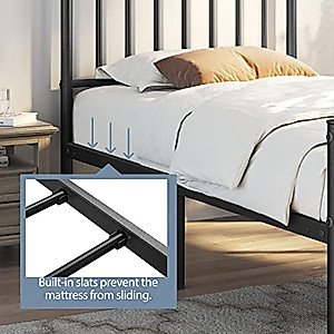Yaheetech Twin Size Bed Frame Metal Platform Bed Frame Mattress Foundation with Spindle Headboard & Footboard/No Box Spring Needed/14 Inch Underbed Storage/Firm Support & Easy Set up Structure, Black