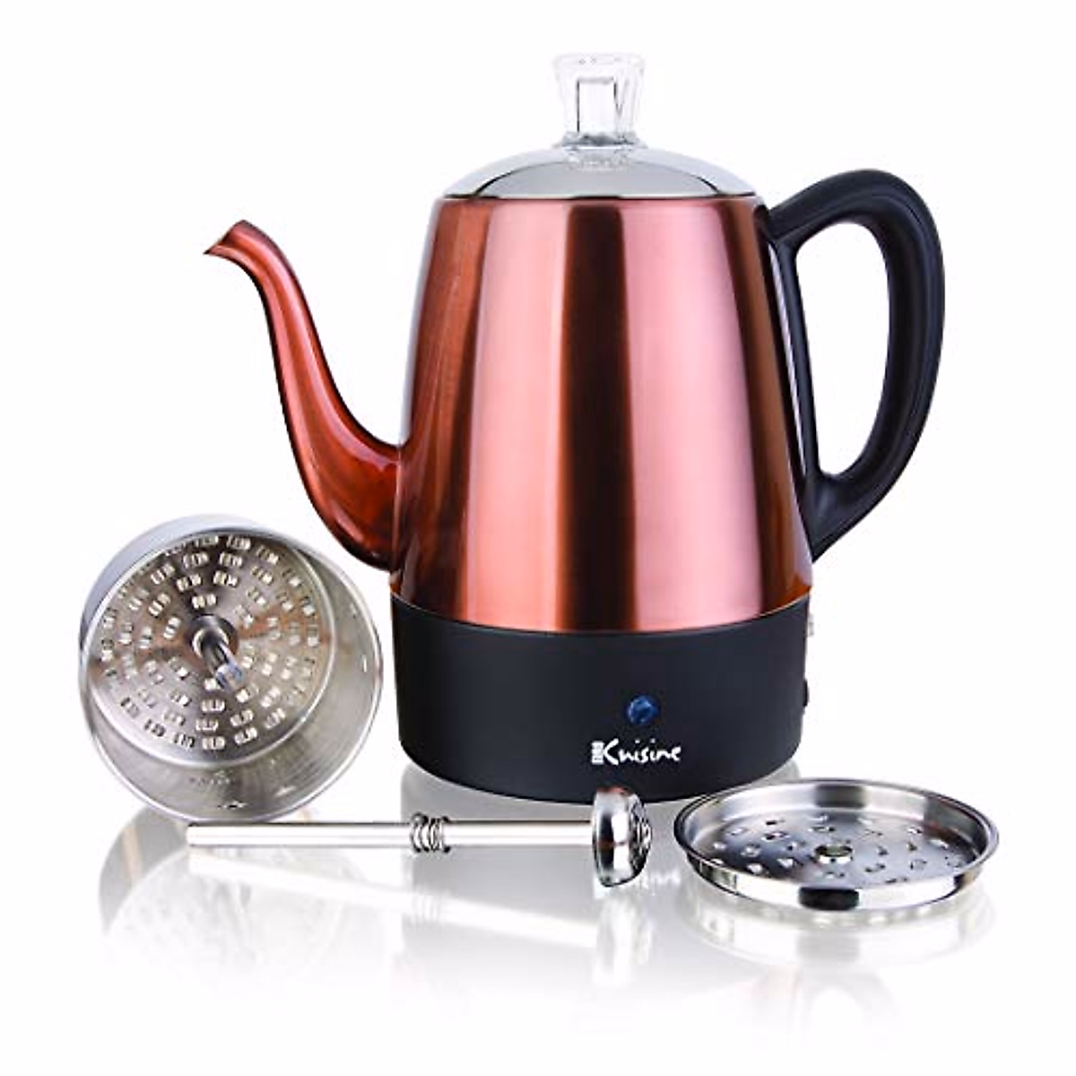 Euro Cuisine PER04 Electric Percolator 4 Cup Stainless Steel Coffee Pot Maker (4 Cup) - Copper Finish