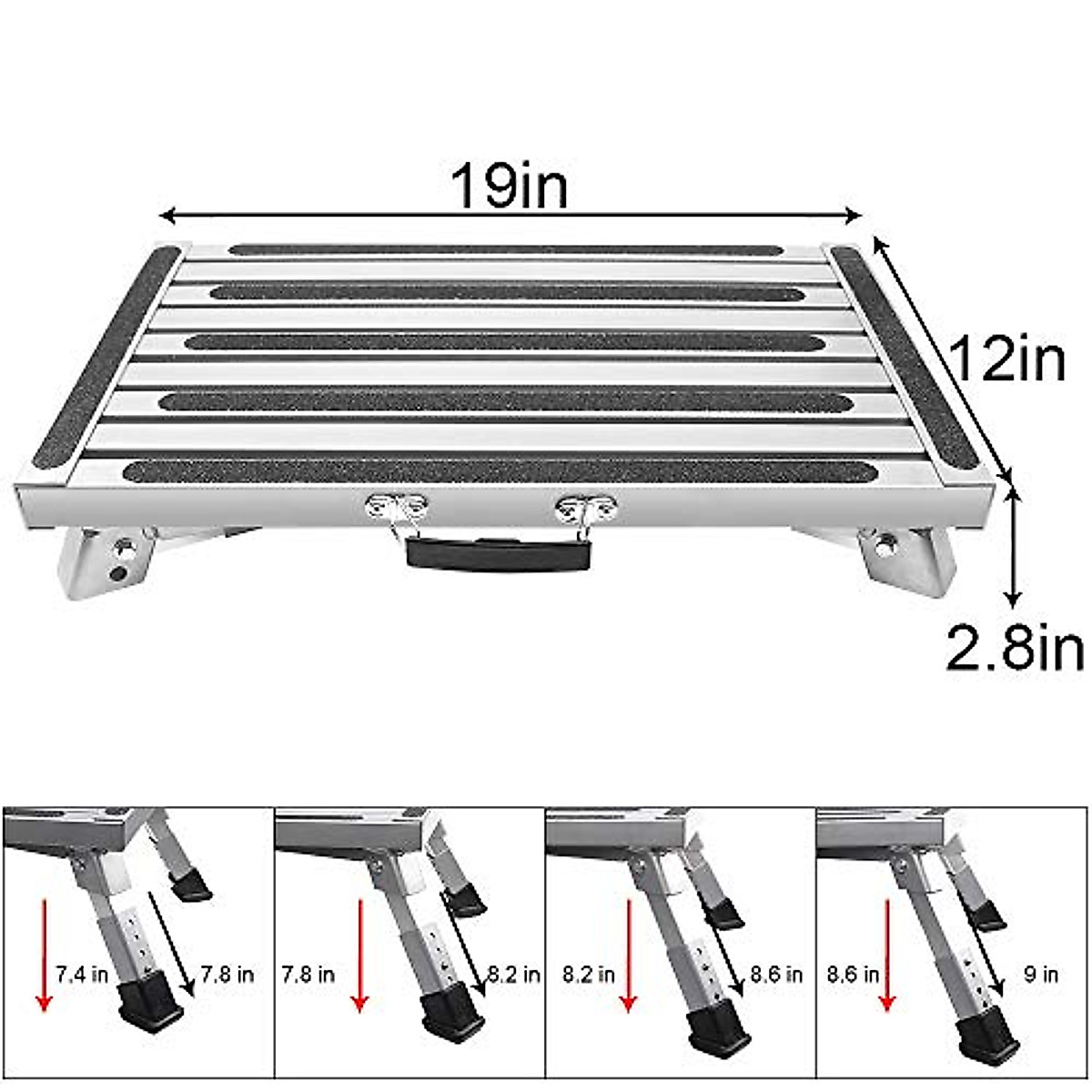 RV Step, RV Step Stool, Adjustable Height Aluminum Folding Platform Step with Non-Slip Rubber Feet, Handle, RV T Level, Durable Construction Supports Up to 1000 lbs, Easy Storage and Transport HELESIN