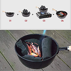 Ochine Chimney Charcoal Starter Pot BBQ Grill Tools Chimney Lighter Basket Canister Camping Burner Pot Chimney Starter Basket Pot Camping Barbecue Brazier with Wood Handle for Grilling Coal Burner