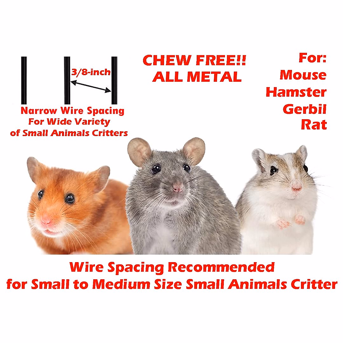 3-Levels Ferret Chinchilla Sugar Glider Rats Animal Chew Free Cage 24" L x 16" W x 24" H with 3/8-Inch Wire Cross Metal Shelves and Ladders