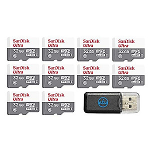Sandisk 32GB 32G Micro SDHC Ultra (10 Pack) MicroSD TF Flash Memory Card High Speed Class 10 SDSQUNB-0032G-GN3MN with Everything But Stromboli Memory Card Reader