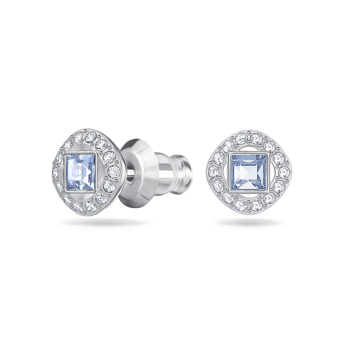 Swarovski Angelic Stud Earrings, Square Cut, Blue Crystals, Rhodium Finish