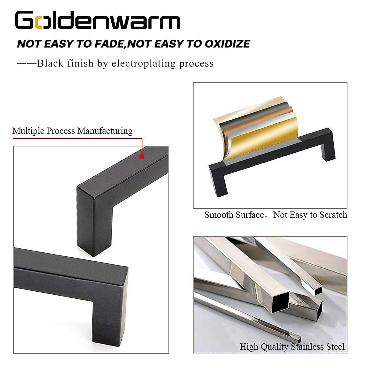 Goldenwarm 10 Pack Black Square Bar Cabinet Pull Drawer Handle Stainless Steel Modern Hardware for Kitchen Bathroom Cabinets Cupboard,Center to Center 3in (76mm) Modern Matte Black Drawer Pulls