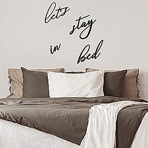 4 Pieces Let's Stay in Bed Wall Decor Rustic Bedroom Decoration Black 3D Wooden Letters Handmade Wood Summer Decor Love Quote Home Sign for Home Bedroom Apartment Office Hotel Decor