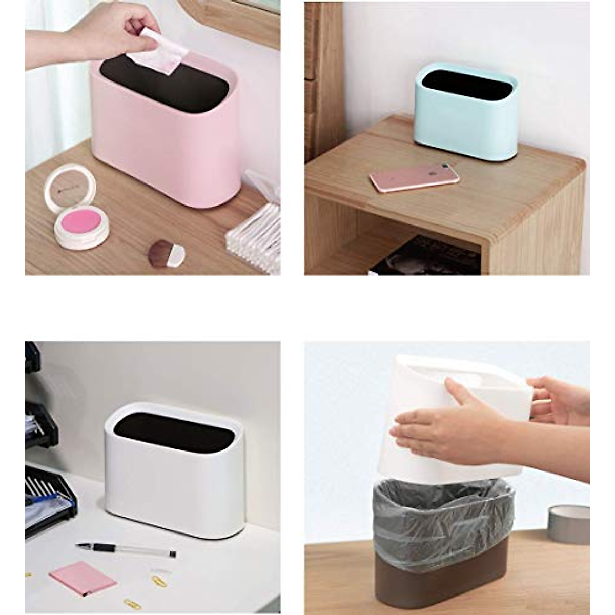 Original Mini Trash Can, Small Waste Garbage Basket Bin for Desk Office Kitchen, Makeup Holder for Bedroom Bathroom, 100 Plastic Bags (White-Value)