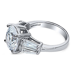 BERRICLE Sterling Silver 3-Stone Wedding Engagement Rings Round Cubic Zirconia CZ Statement Cocktail Anniversary Ring for Women, Rhodium Plated Size 7