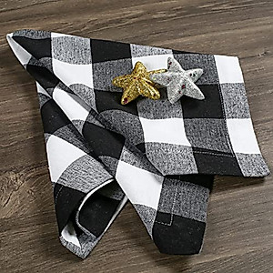 Cloth Dinner Napkins, Cloth Napkins Set of 4 Hemmed, Check Napkins, Napkin Cloth Washable, Buffalo Check Napkins Cloth Washable, Fall Cloth Napkins, Napkins Mitered Corner - 18x18 Inch - Black White
