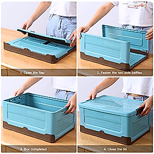 ORIJOYNA Collapsible Storage Bins with Lids 8Gal Folding Plastic Stackable Utility Storage Container Heavy Duty withstand 60Lbs Multifunctional Storage Box for Grocery,Books,Clothes,Shoes(30L,Yellow)