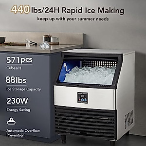 Towallmark Commercial Ice Maker, Creates 440LBS in 24H, Commercial Ice Machine with 88 LBS Ice Storage Capacity, Ice Maker Machine with Auto Self-Cleaning, Each Tray Can Make 144 Pieces of Ice.
