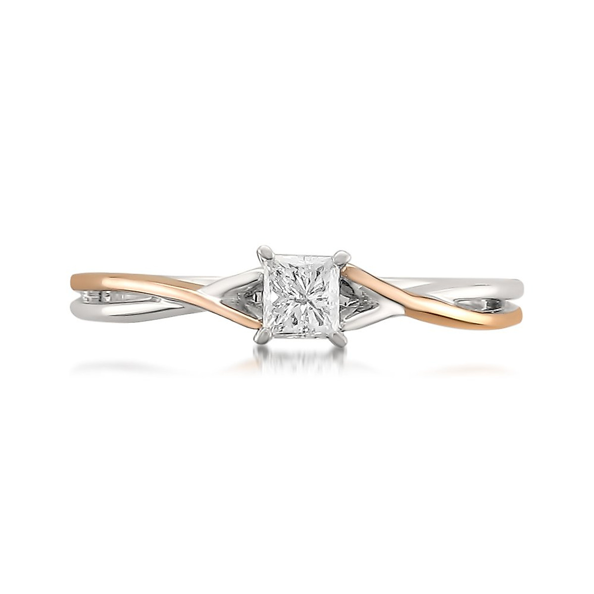 Beyond Brilliance 1/4 Carat, 14K Two-Tone Rose & White Gold with Rhodium Princess Cut Diamond Engagement Ring (I-J, I1-I2), Size 7 | Natural Diamond Engagement Ring for Women