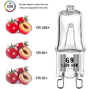 YBEK G9 Halogen Bulb 120V 40W T4 Type 2 Pin Base for Range Hood Lights, Microwave Ovens, Bathroom, Chandeliers Light Bulbs Replacement Dimmable Warm White (10 Pack)