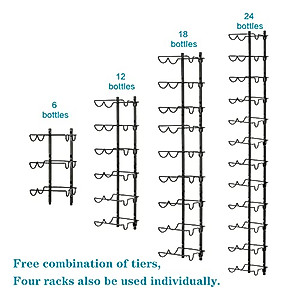 JKsmart Wine Rack Wall Mounted for 24 Bottles, Metal Adjustable Wall Wine Rack, Freely Spliceable Hanging Wine Holder for Kitchen Pantry Bar Wine Cellar,Black