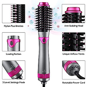 6 in 1 Hair Dryer Brush and Volumizer, Detachable Hair Dryer Styler, One-Step Hot Air Brush for Straightening Curling Drying Combing Styling