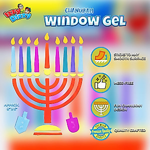 Menorah Window Gel Cling - Self Sticking Chanukah Menorah and Dreidels - Hanukkah Party Decorations and Supplies by Izzy 'n' Dizzy