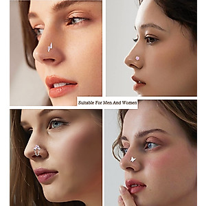 Staligue 12pcs Threadless Push in Nose Rings 20g L Shaped Dangle Push in Nose studs Stainless Steel Pushin Nose Screw Studs For Women L Shaped Screw Studs Flower Heart Nose Push in Piercing Jewelry