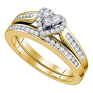 Sonia Jewels Size 7-10k Yellow Gold Ladies Womens Diamond Heart Bridal Engagement Ring W/Matching Wedding Band Set (1/2 cttw.)