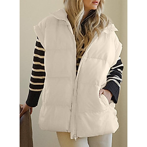 Dokotoo Womens Oversized Apricot Puffer Vest Warm Stand Collar Casual Zip Padded Vest Sleeveless Outerwear Jacket Winter Coats for Women Quilted Vest with Pockets X-Large
