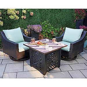 Endless Summer Darby 30 Inch Square Outdoor UV Printed 50,000 BTU LP Gas Fire Pit​ Table with Faux Wood Mantel and Stamped Steel Base