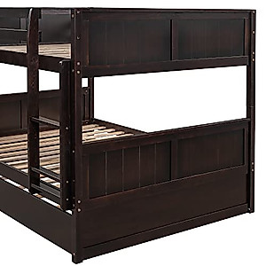 Merax Full Bunk Bed with Twin Size Trundle, No Box Spring Needed, Full/Full, Espresso
