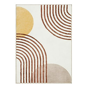 Wonnitar Boho Rugs for Living Room, 5x7 Area Rug for Bedroom,Washable Nursery Rugs Non-Slip Kids Room Throw Carpet, Soft Abstract Rainbow Low Pile Mat for Dorm Playroom Home Office (Orange,5'x7')