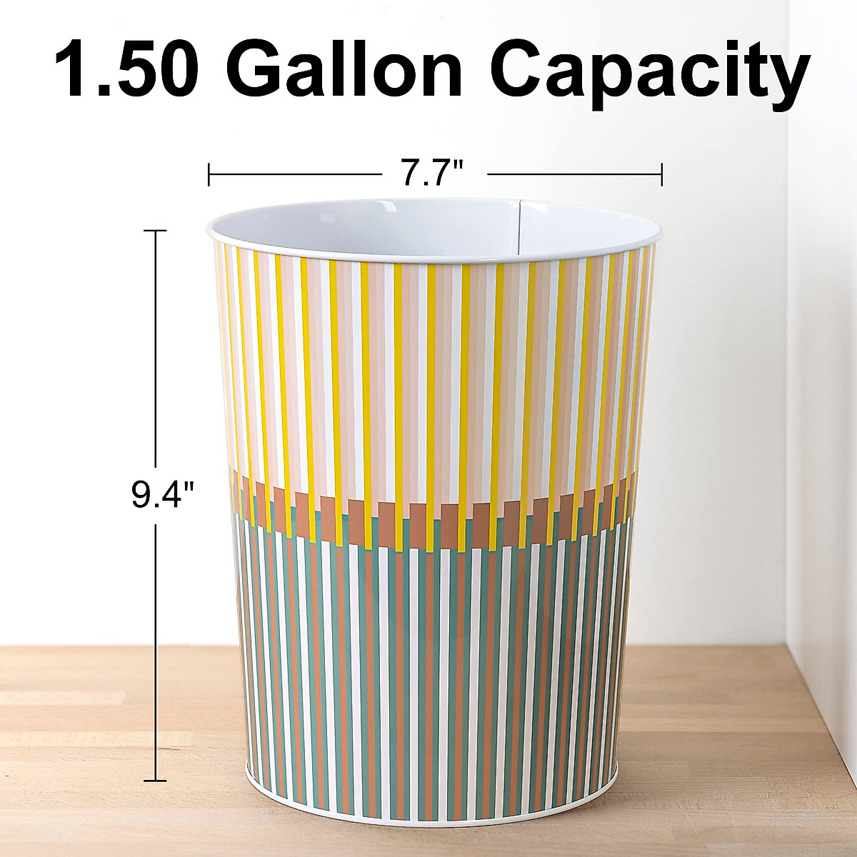 Allure Home Creation Market Stripe Metal Wastebasket/Trash Can-Small Size-1.5 Gallons