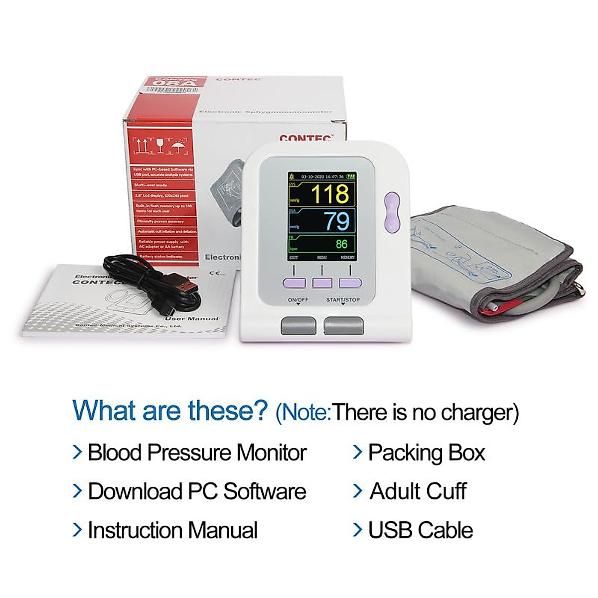 CONTEC Fully Automatic Blood Pressure Monitor Upper Arm Cuff 3 Mode 3 Cuffs Electronic Sphygmomanometer 300 Sets Memory