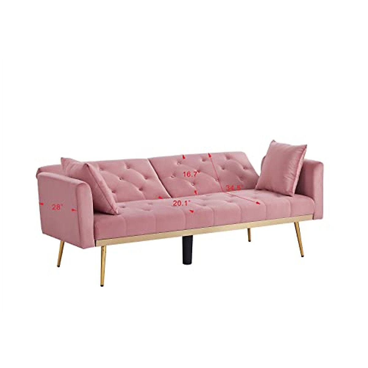 Eafurn Velvet Convertible Futon Sofa Bed, Modern Reclining Adjustable Loveseat Couch with 2 Pillows, Split Back Sleeper Sofa & Couches for Dorm Living Room Bedroom Office, Pink 71.25"