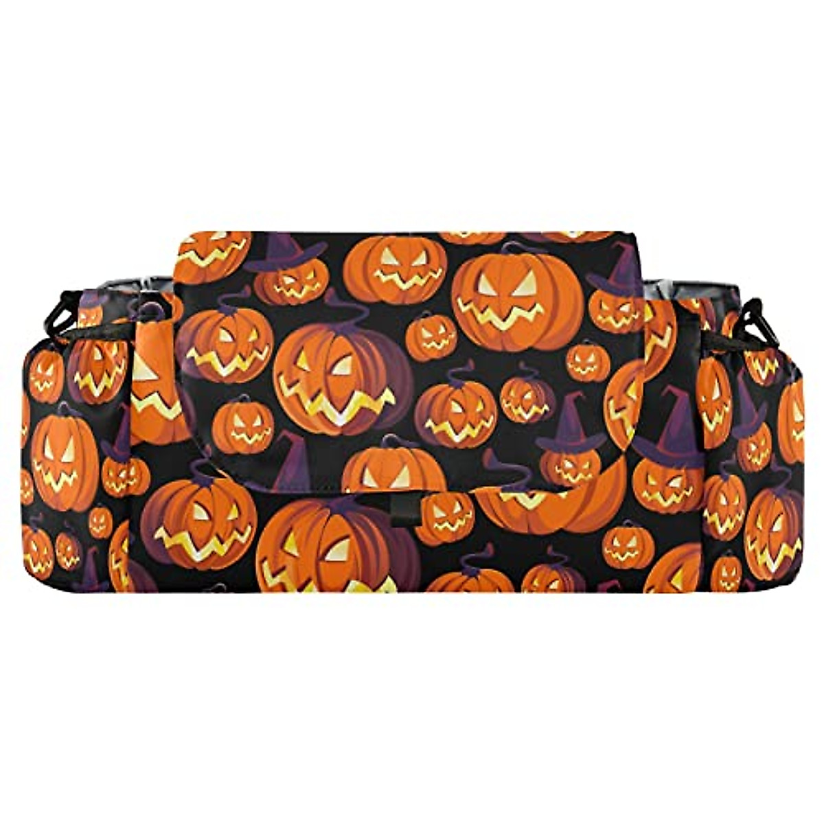 Hat Halloween Pumpkins Stroller Organizer with Cup Holder Universal Stroller Organizer Bag Detachable Shoulder Strap Stroller Accessories for Diaper Snacks Toys Keys Fit All Baby Stroller
