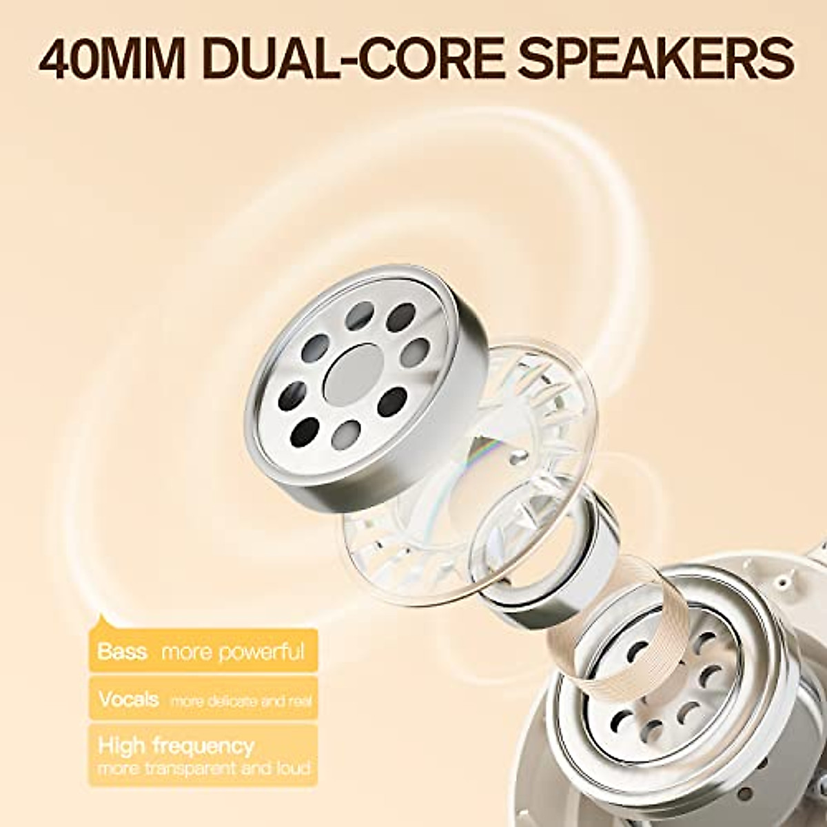 iKF-T1 Pro Wireless Wired Headphones Call Noise Cancelling Bluetooth Headset Bass Stereo Sound 100 Hours Using Time Built-in Microphone Pairing 2 Devices Compatible iOS/Android (Off-White)