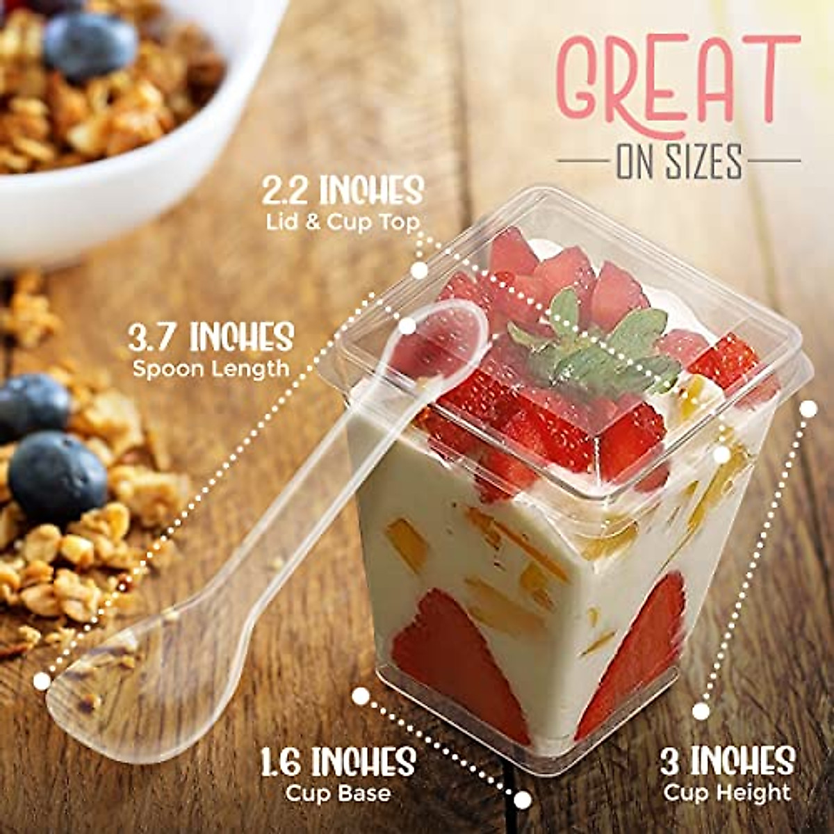 50pack 5oz Clear Plastic Dessert Cups With Lids And Spoons - Mini Parfait Cups With Lids - Appetizer Cups For Parties Small Dessert Cups With Spoons (50 Cups + 50 Lids + 50 Spoons)