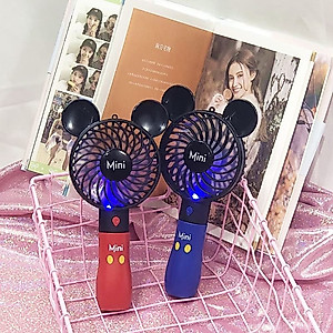 Cute Personal Mini Fan, Handheld & Portable USB Rechargeable Fan with Beautiful LED Light, 3 Adjustable Speeds, Portable Holder, for Indoor Or Outdoor Activities, Cute Mouse