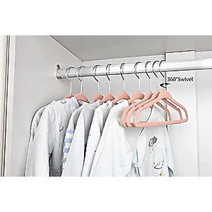 MangoKit 15 Pack Baby Velvet Clothes Hanger,Ultra-Thin Space-Saving Nursery Hangers,Non-Slip Toddler Hangers with Swivel Hook,Notched Shoulder Design（Pink）