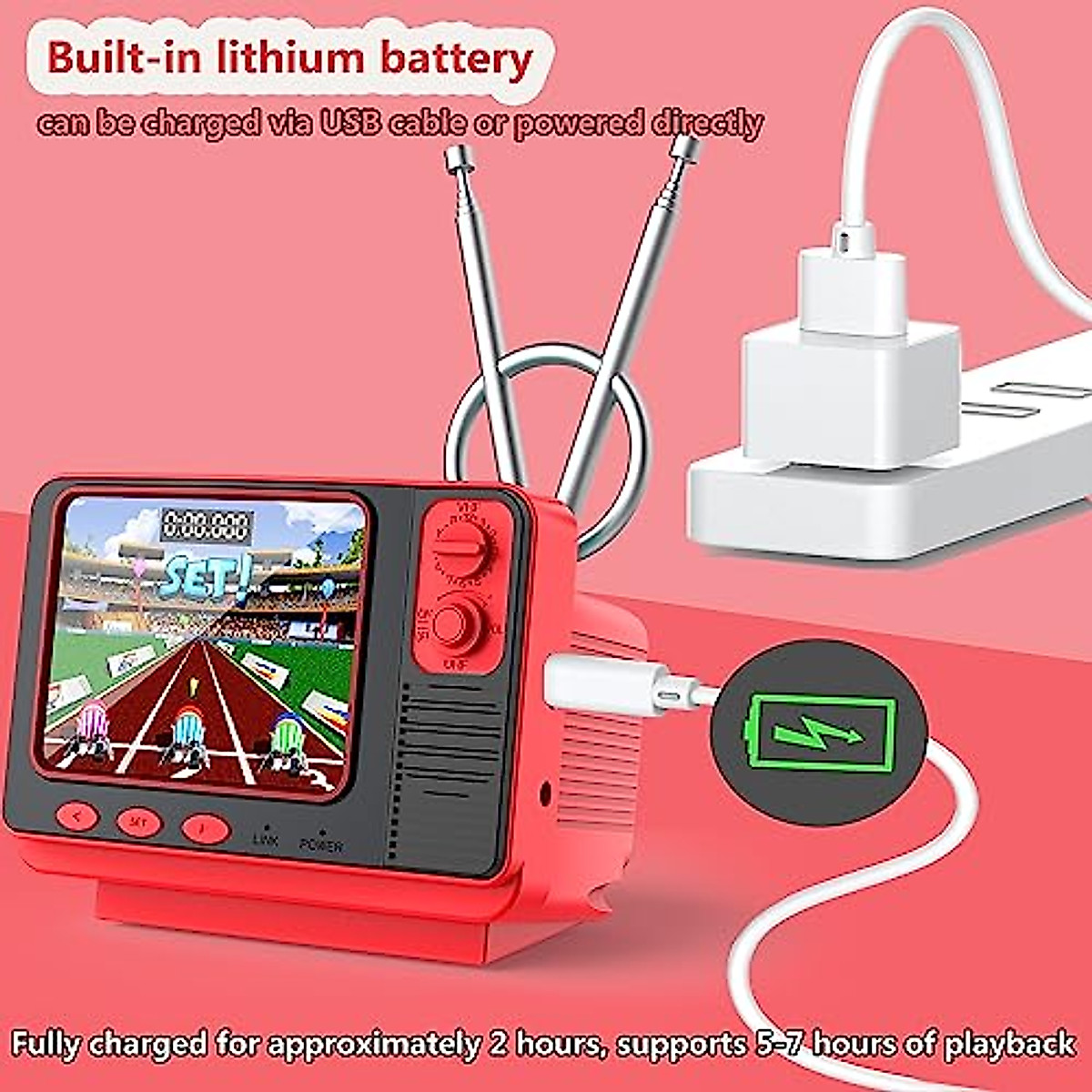 Retro Video Games Console for Kids Adults Built-in 308 Classic Electronic Game 3.0'' Screen Mini TV Games Console Support TV Output and USB Charging Birthday Xmas Gift for Boys Girl 4-12 (Red)