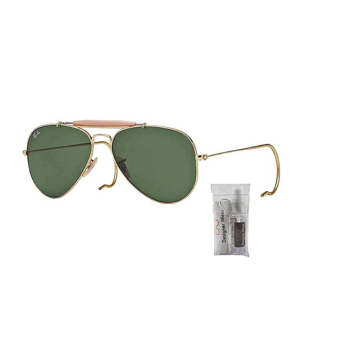 Ray-Ban rb3030 outdoorsman l0216 58m arista/green crystal Round Sunglasses for men for women + Bundle with designer iwear eyewear kit