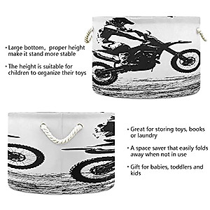 xigua Motocross Rider Round Storage Basket Collapse Canvas Fabric Storage Bin with Handles for Organizing Home/Kitchen/Kids Toy/Office/Closet