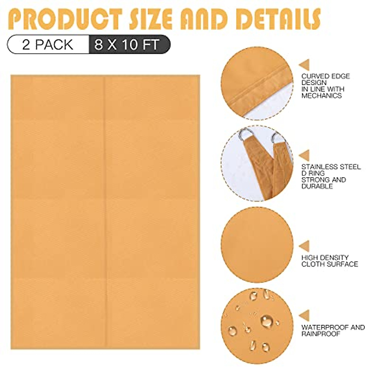 2 Pack 12 x 16 ft Waterproof Rectangle Sun Shade Sails Patio Awning 95% UV Blockage for Outdoor Patio Garden Backyard Lawn Pergola and Carport (Beige)