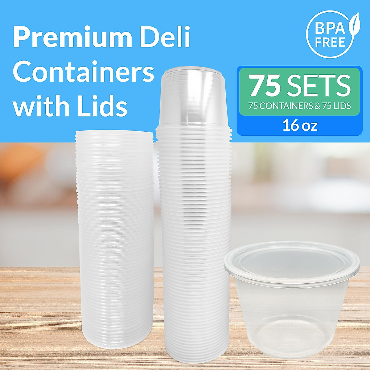 Reli. Deli Containers with Lids (75 Sets), 16 oz | Plastic Deli Containers with Lids 16oz | Clear Soup Containers with Lids, Disposable | To Go Food Storage Containers | Microwave & Freezer Safe